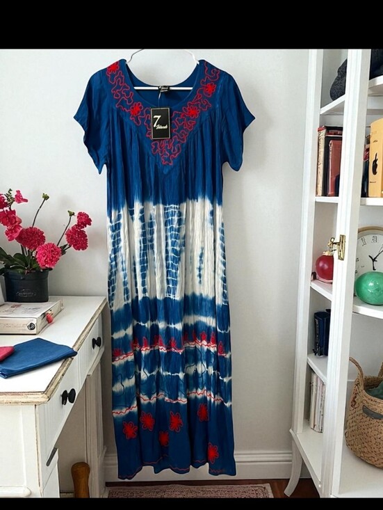 7 Islands | Dresses | 7 Islands Gauzy One Size Maxi Dress Blue White ...